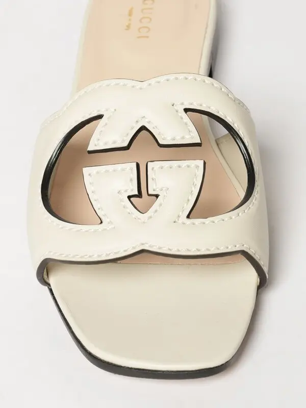 Gucci Smooth Leather Mules With Gg Monogram And Square Toe - White