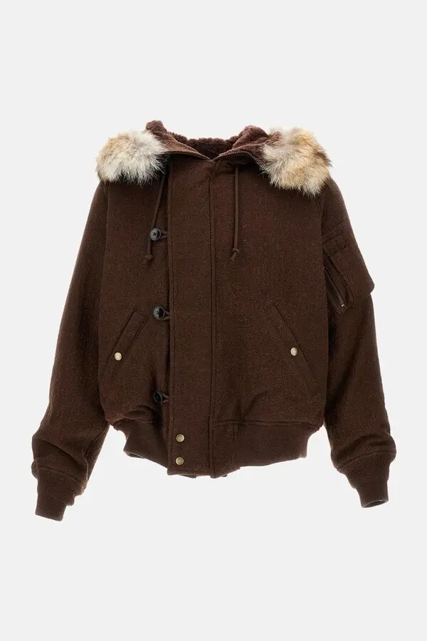 KAPTAIN SUNSHINE Fur Collar Zip-up Coat - Brown