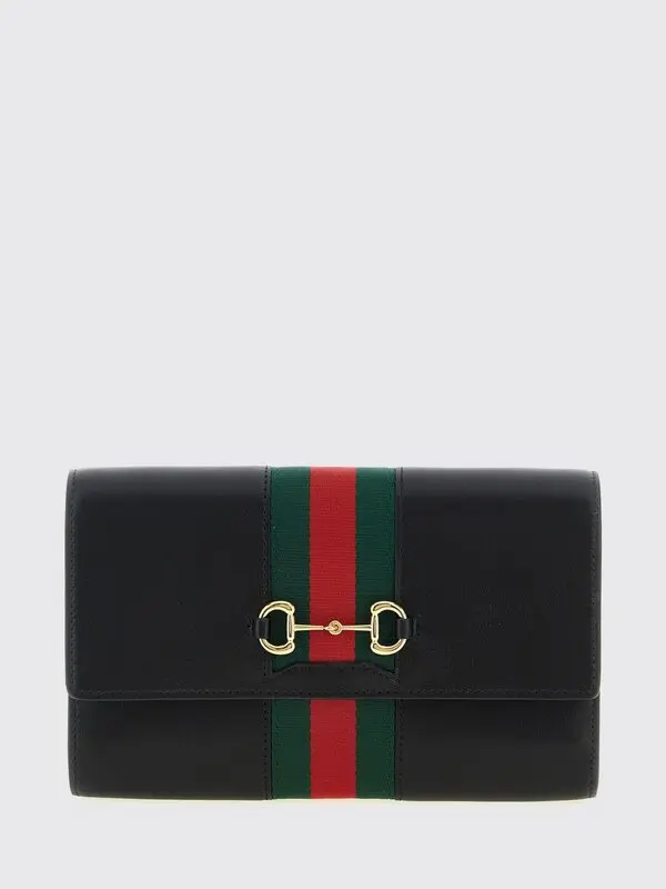 Gucci Horsebit Web Leather Wallet Bag - Black