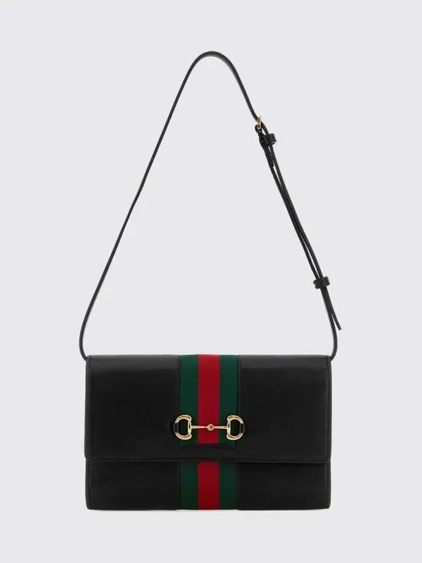 Gucci Leather Horsebit Web Cross Body Wallet - Black