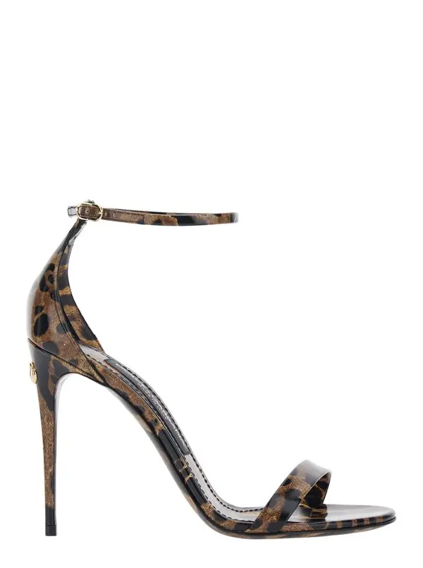 Dolce & Gabbana Brown High Heel Sandals With Leopard Print In Glossy Leather For - Multicolor