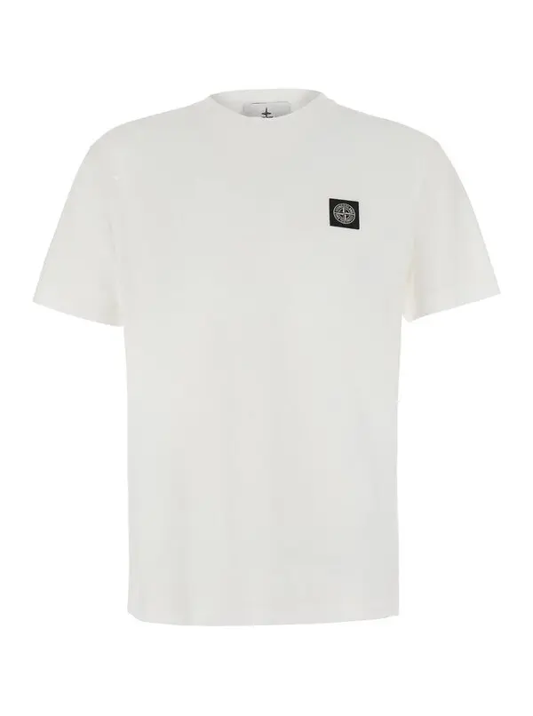 Stone Island Crew Neck T-shirt With Logo Patch On The Front In Cotton For - White