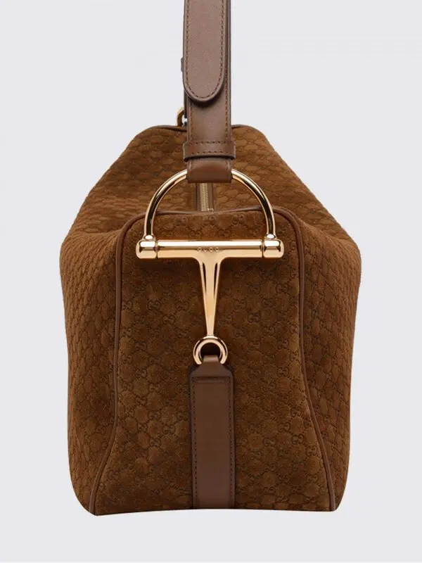 Gucci Half Horsebit Suede Bag With Embossed Gg Monogram