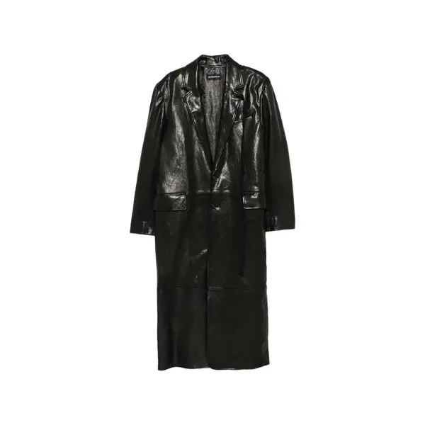 ANN DEMEULEMEESTER Single Breasted Leather Overcoat - Black