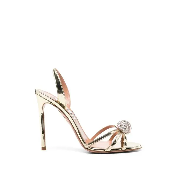 AQUAZZURA Metallic Crystal-embellished Strappy Stiletto Sandals - Champagne