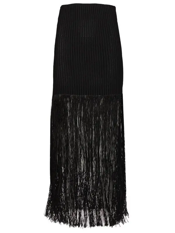 Alaïa Tubular Skirt With Fringes - Black
