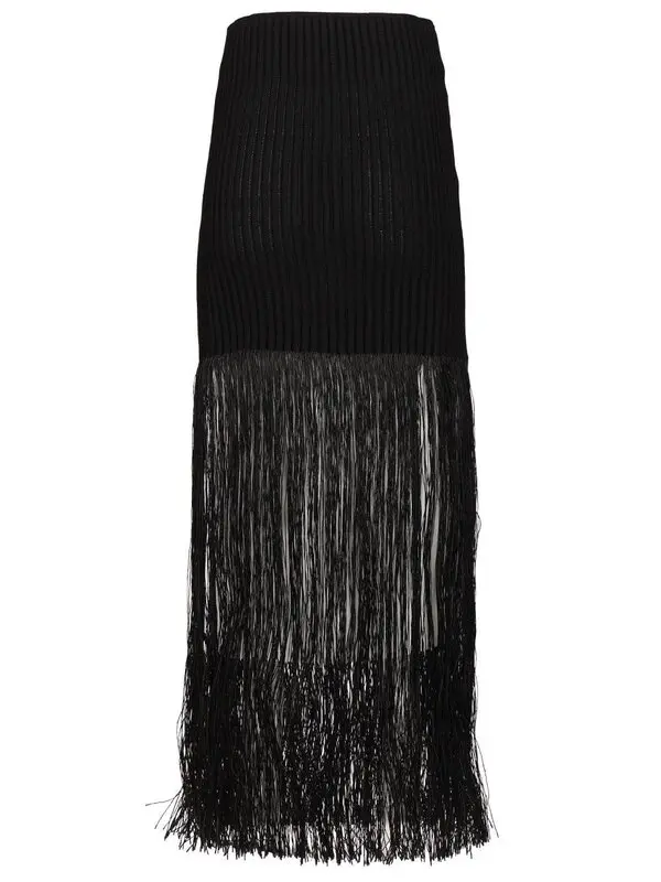 Alaïa Tubular Skirt With Fringes - Black