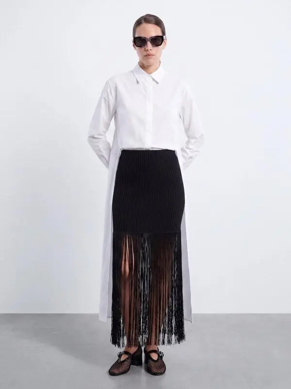 Alaïa Tubular Skirt With Fringes - Black