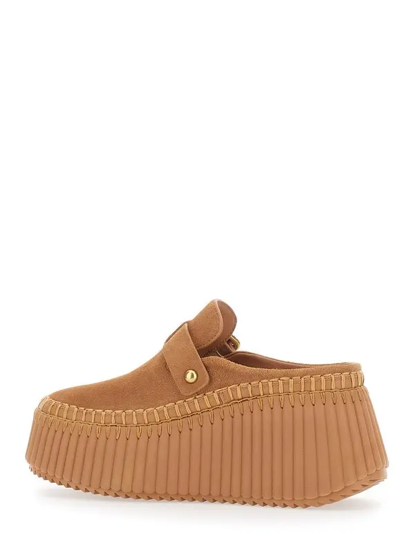 Chloé Nama' Brown Mules With Wedge Heeles With Adjustable Buckle Strap In Suede For - Multicolor