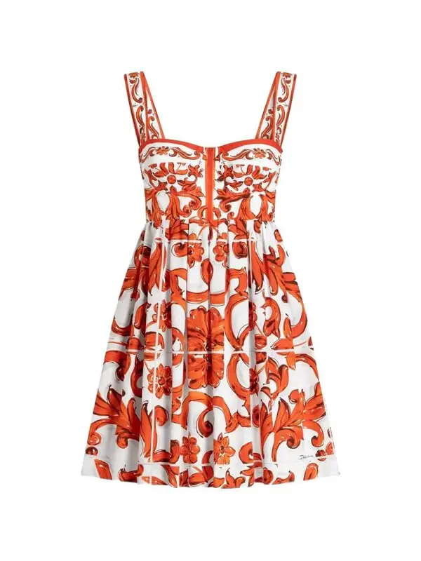 Dolce & Gabbana Short Poplin Dress With Majolica Print - Multicolor