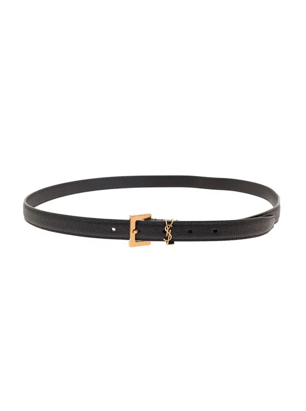 Saint Laurent Leather Cassandre Belt - Black