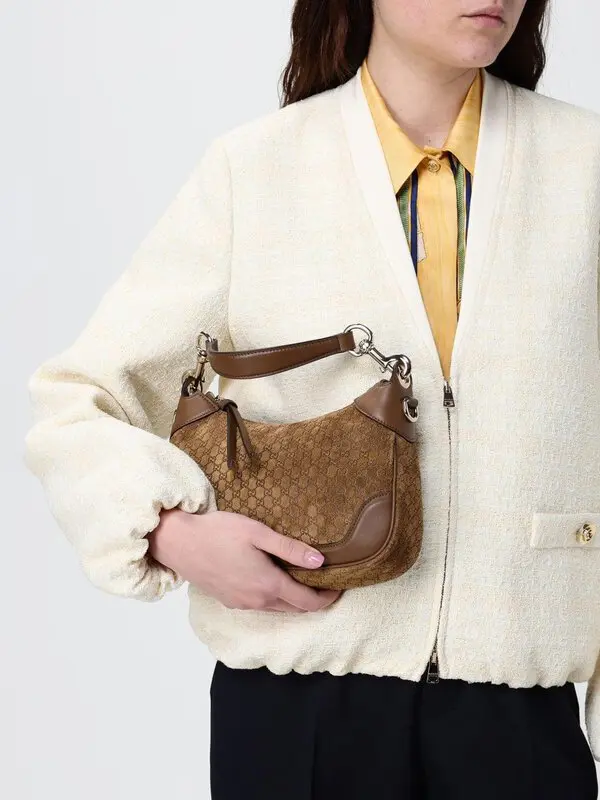 Gucci Suede Bag With Embossed Gg Monogram