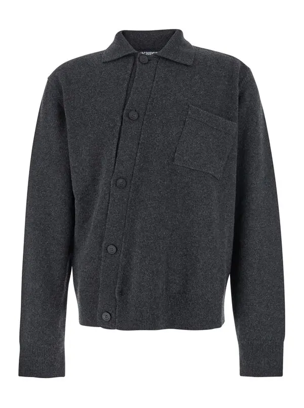Jacquemus Grey Cardigan With Asymmetrical Design In Wool