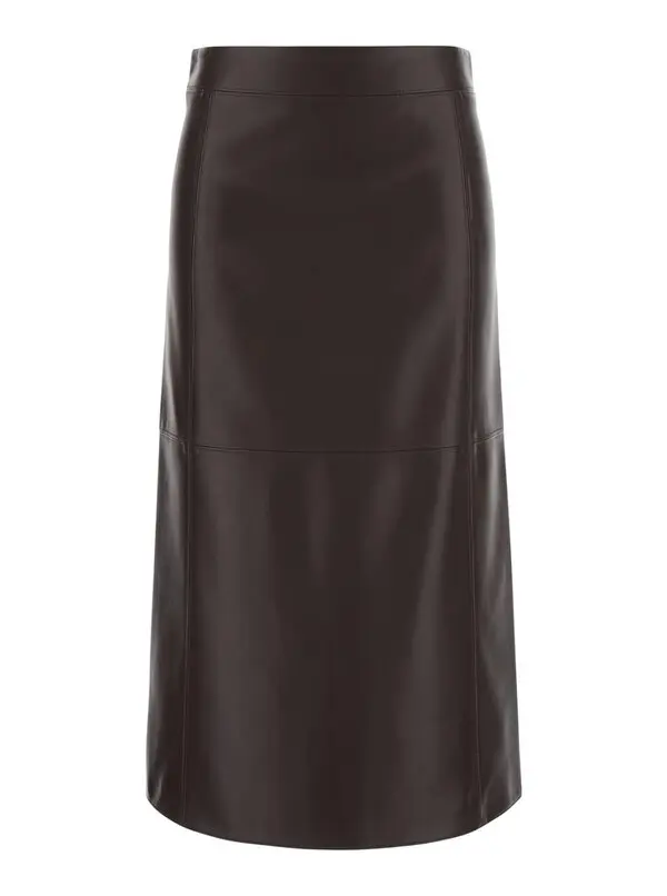 Max Mara Crisma Leather Midi Skirt - Brown