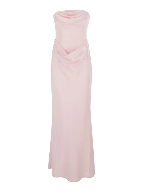 ROTATE BY BIRGER CHRISTENSEN Pink Long Sleeveless Dress With Draping In Tech Fabric For - Multicolor