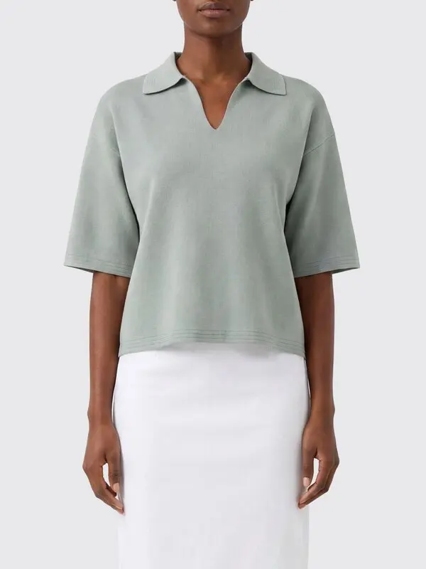 Max Mara Short-sleeved Viscose Polo With Dropped Shoulders And V-neck - Green