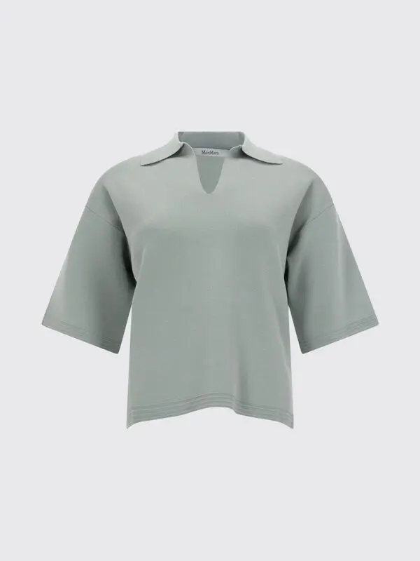 Max Mara Short-sleeved Viscose Polo With Dropped Shoulders And V-neck - Green