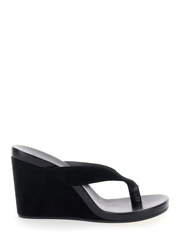 Phoebe Philo Round Wedge 'black' Wedges With Round Heel In Leather For - Multicolor