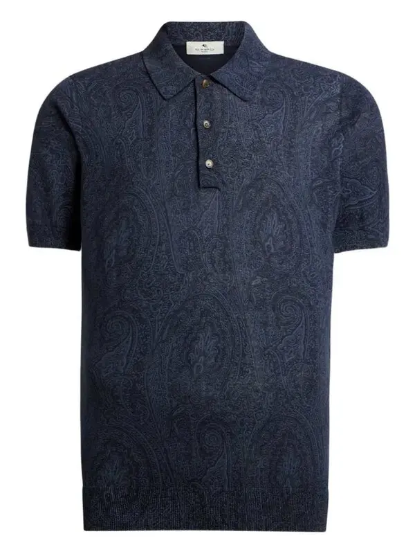 Etro Paisley Floral Print Polo Shirt - Blue