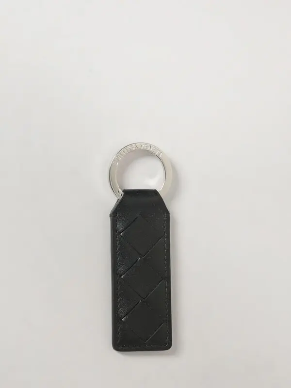Bottega Veneta Woven Leather And Brass Keychain - Black