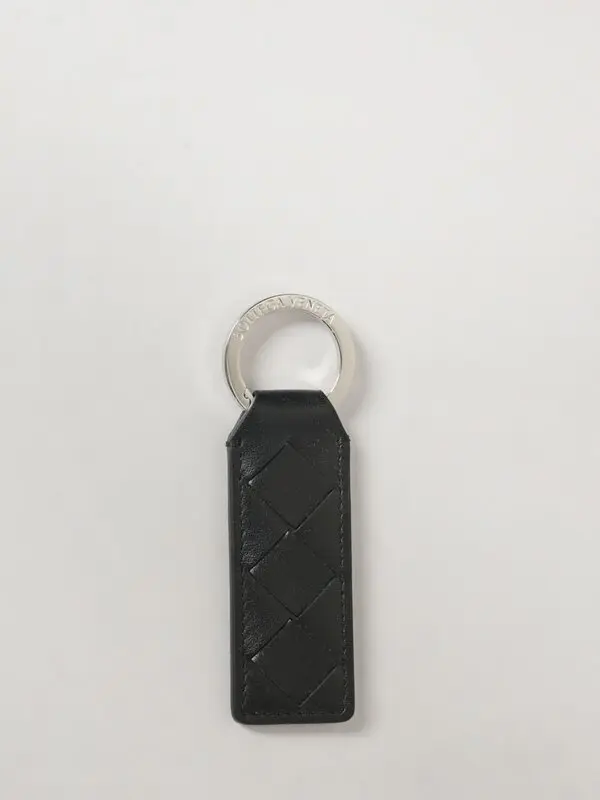 Bottega Veneta Woven Leather And Brass Keychain - Black