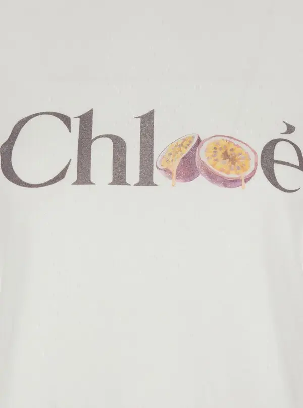 Chloé Crew Neck T-shirt With Logo Lettering On The Front In Cotton For - White
