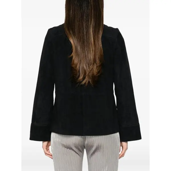 FORTE_FORTE Suede Mandarin Collar Jacket - Black