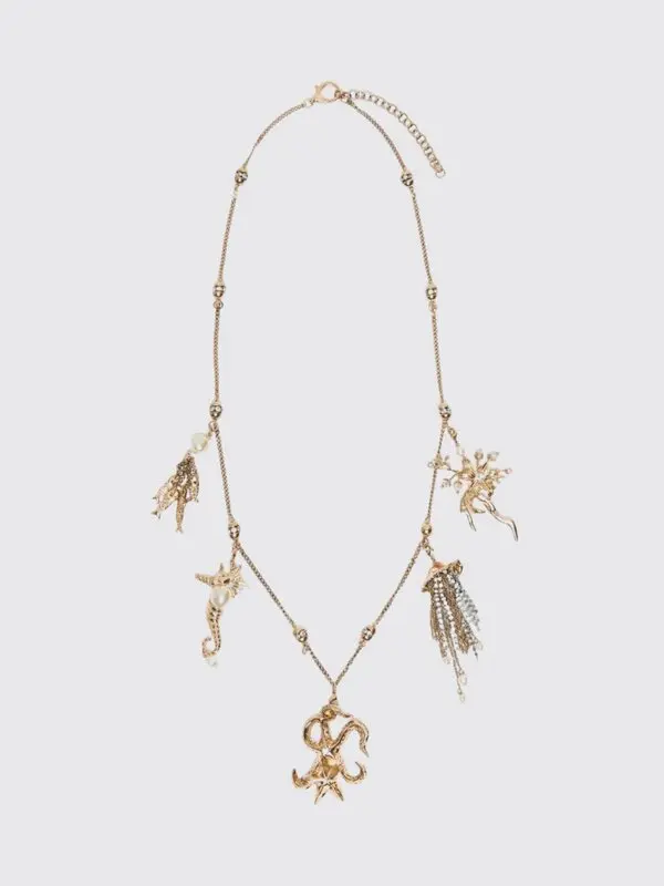 Max Mara Metal Necklace With Rhinestones And Pearls - Gold