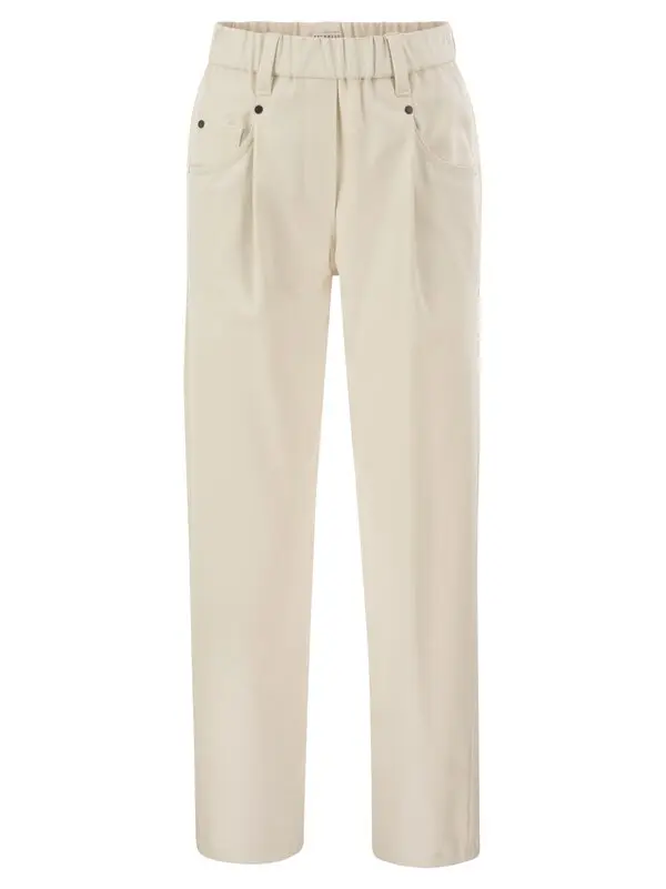 Brunello Cucinelli Baggy Trousers In Stretch Cotton Cover-up With Shiny Bartack - Cream