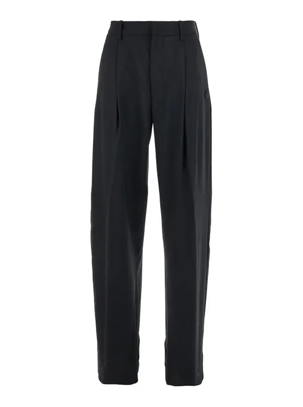 Moncler Black Trousers With Pleats On The Front And Side Logo Patch In Stretch Tech Wool - Multicolor