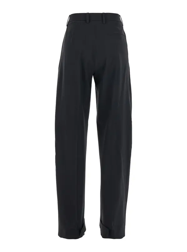 Moncler Stretch Tech Wool Trousers With Front Pleats And Side Logo - Multicolor