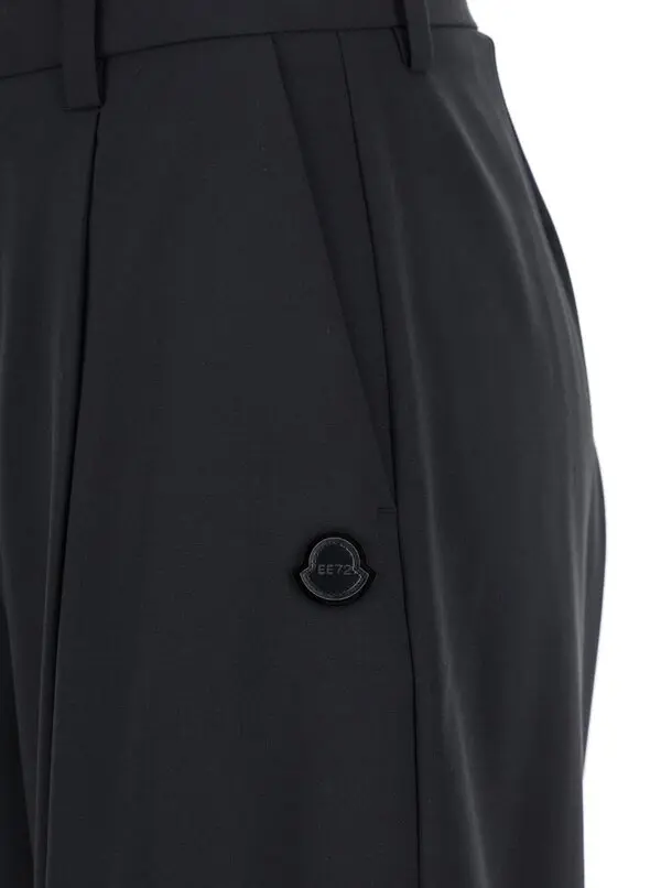 Moncler Stretch Tech Wool Trousers With Front Pleats And Side Logo - Multicolor
