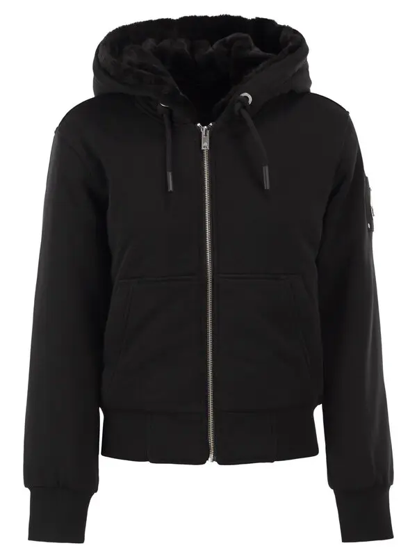 Moose Knuckles Classic Bunny Hooded Sweatshirt With Faux Fur Lining - Black