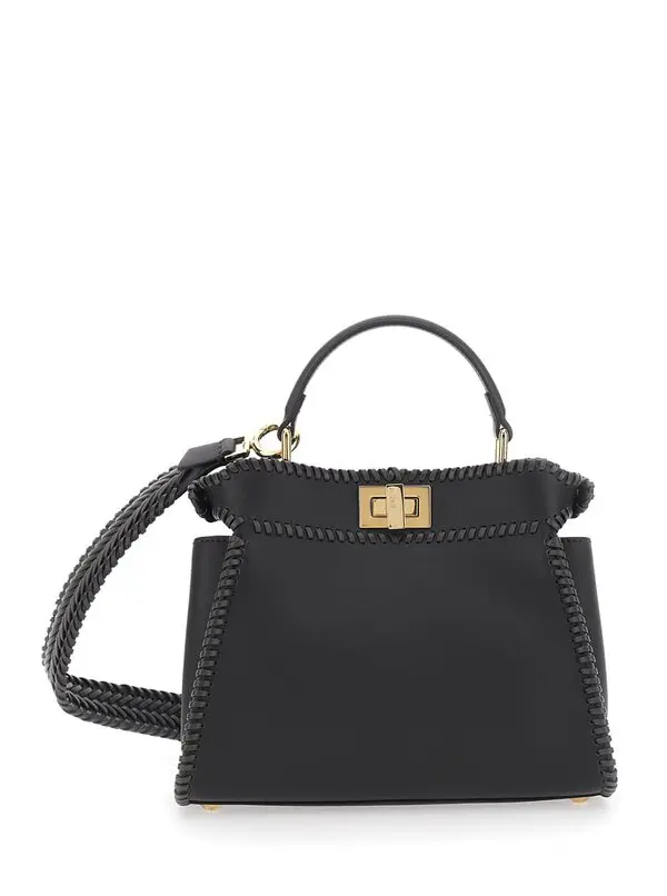 Fendi Mini Peekaboo' Handbag With Twist Lock In Leather - Black