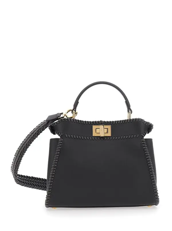 Fendi Leather Mini Peekaboo Handbag - Black