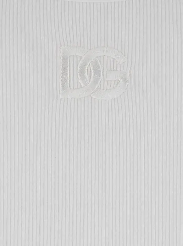 Dolce & Gabbana Logo Embroidered Ribbed Cotton Sleeveless Top - White