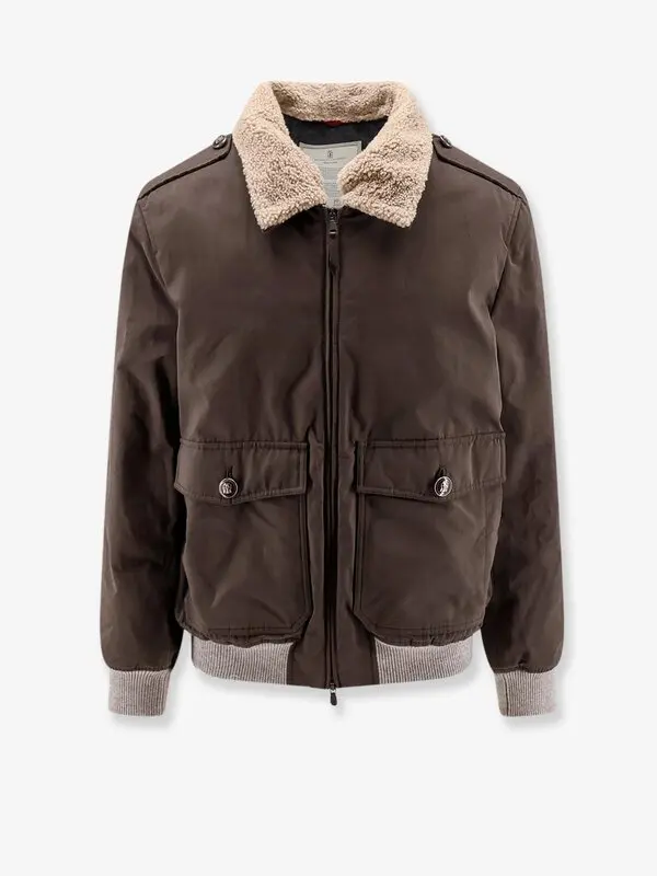 Brunello Cucinelli Cotton Blend Bomber Jacket With Detachable Fur Collar - Multicolor