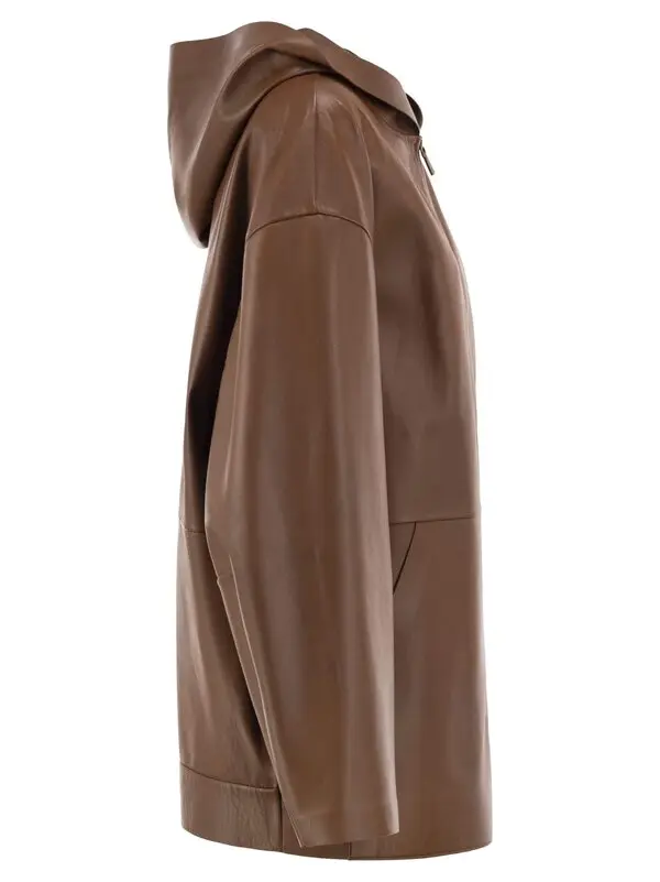 Max Mara Lambskin Hooded Leather Jacket