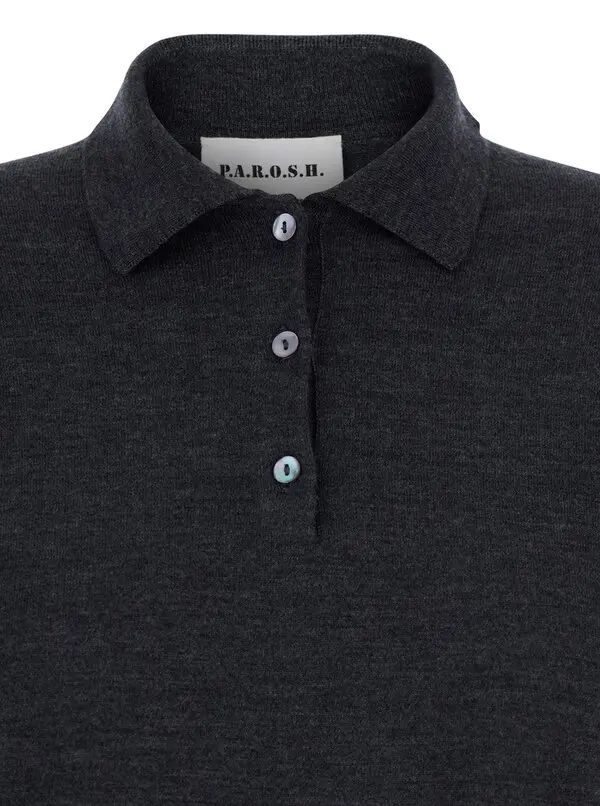 P.a.r.o.s.h Wool Long Sleeve Polo Shirt - Gray