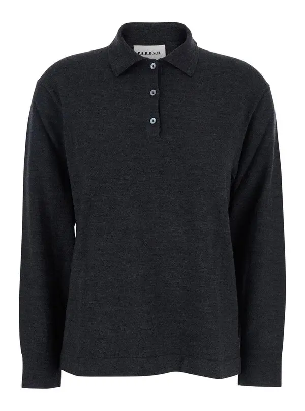 P.a.r.o.s.h Wool Long Sleeve Polo Shirt - Gray