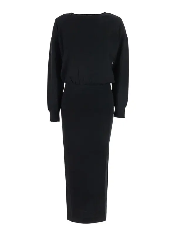 P.a.r.o.s.h Round Neck Dress With Draped Waist - Black