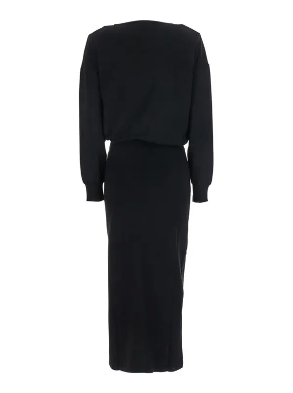 P.a.r.o.s.h Round Neck Dress With Draped Waist - Black