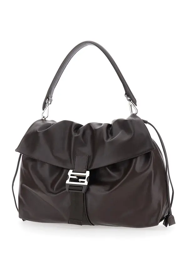 Fendi Large Leather Shoulder Bag With Ff Closure - Multicolor