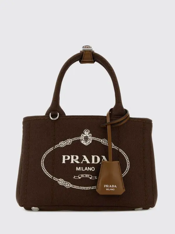Prada Mini Jardinii¨re Canvas Bag With Printed Logo - Brown