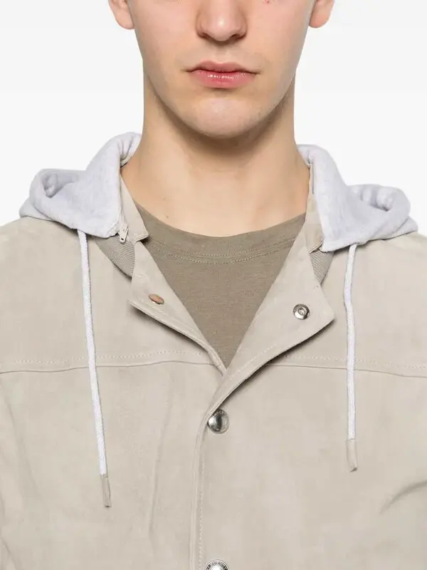 Eleventy Hooded Suede Jacket - Green