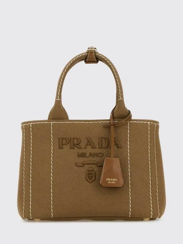 Prada Canvas Bag With Embroidered Logo - Brown