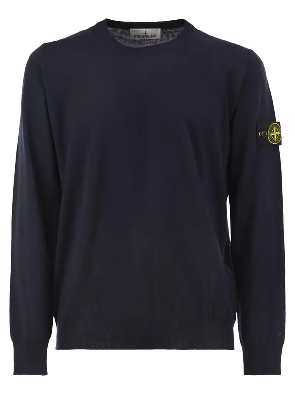 Stone Island Round-neck Jumper With Embossed Stitching - Blue