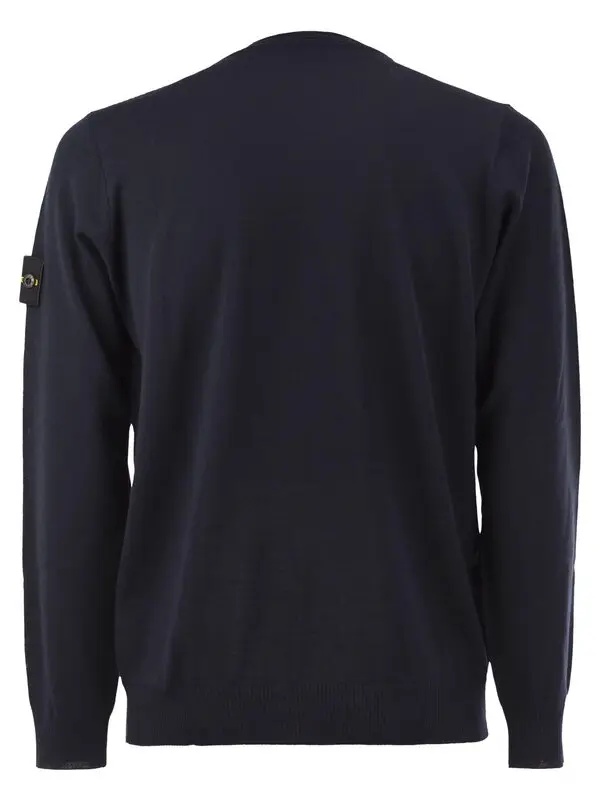 Stone Island Round-neck Jumper With Embossed Stitching - Blue