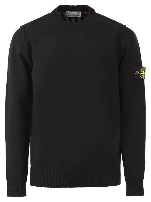 Stone Island Crew-neck Jumper With Reverse Stitch Details - Black