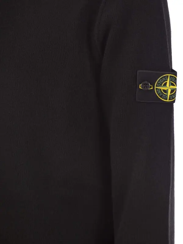 Stone Island Crew-neck Jumper With Reverse Stitch Details - Black